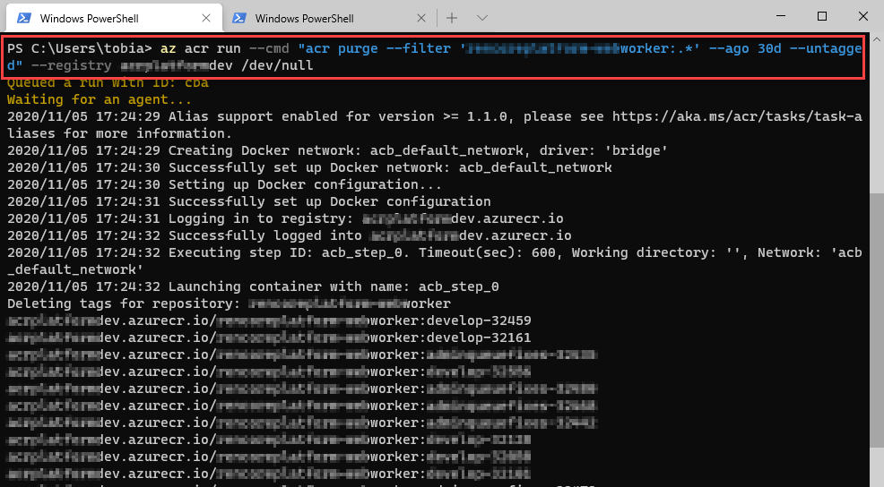 Automatically purge images from Azure Container Registry