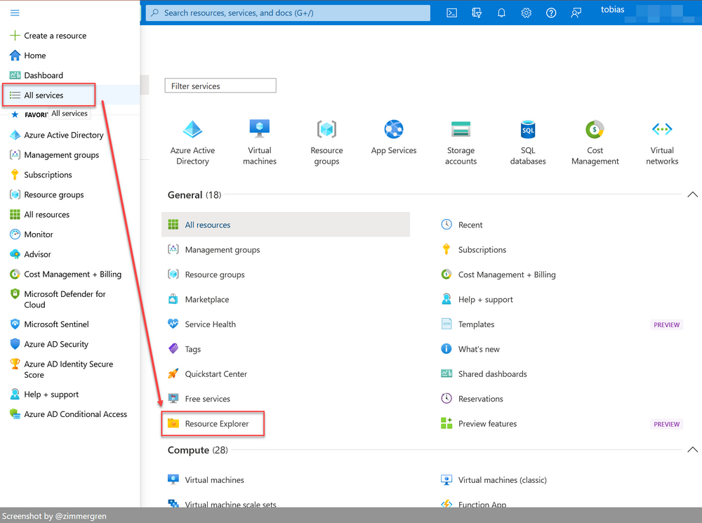 Use the Resource Explorer from the Azure Portal