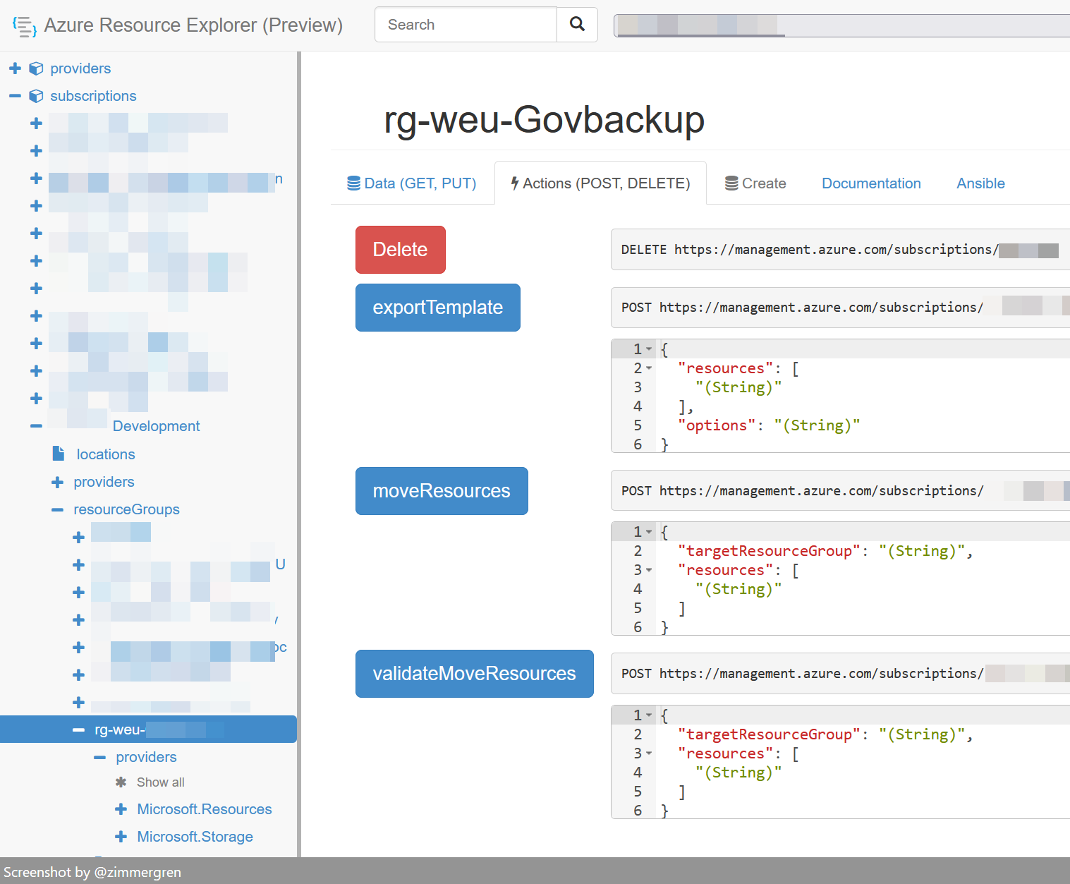 Use the Resource Explorer from the Azure Portal