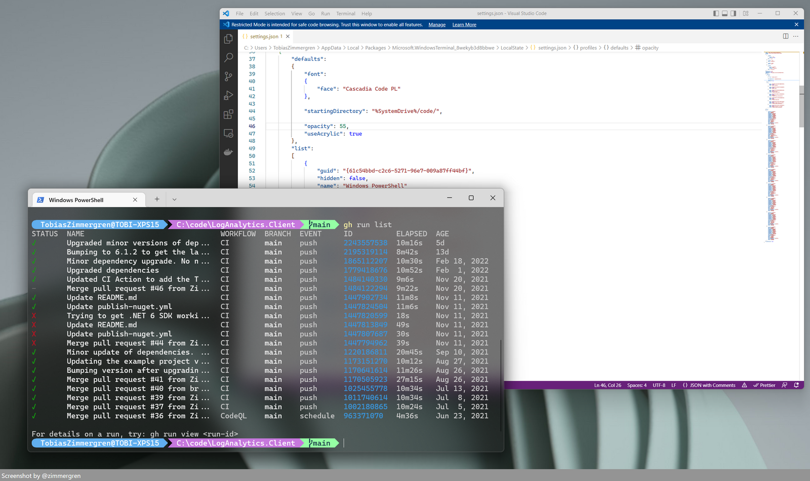 Enable transparent backgrounds in Windows Terminal