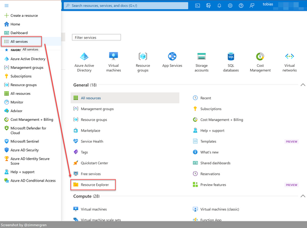 Use the Resource Explorer from the Azure Portal