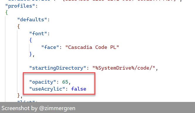 Enable transparent backgrounds in Windows Terminal