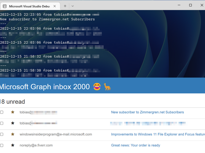 Reading e-mails with Microsoft Graph using .NET